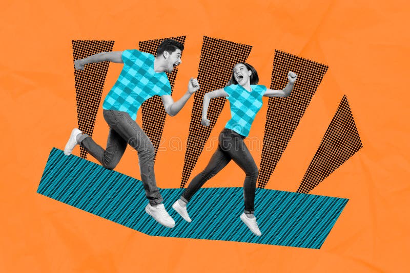 Composite Collage Image of Two Astonished Active Black White Effect ...