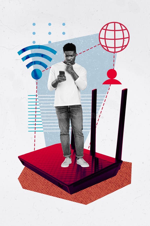 Composite Collage Image of Wifi Router Connection Problem Confused ...
