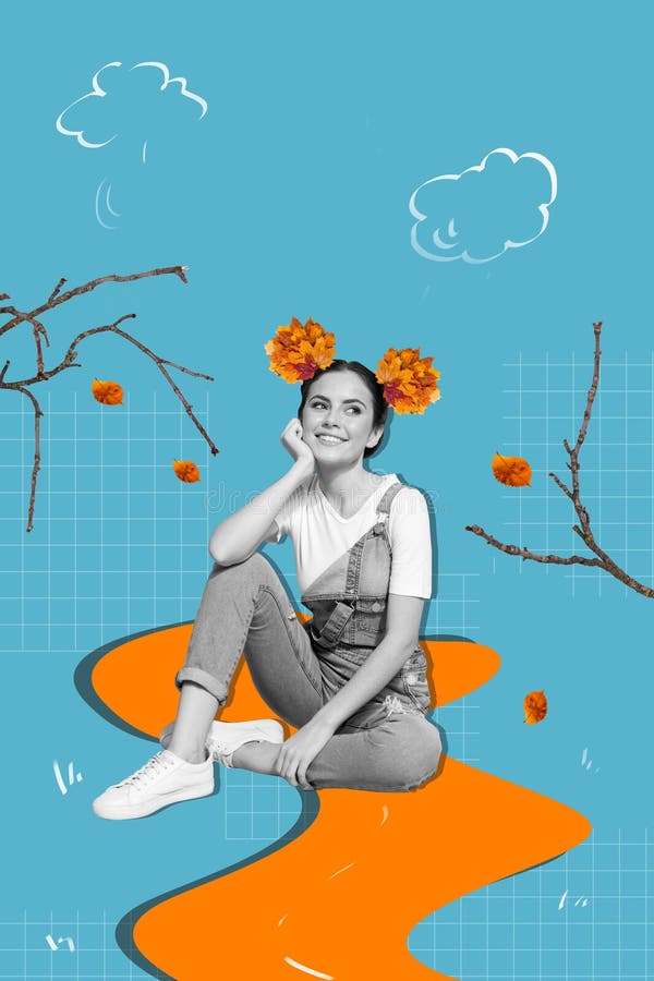 Composite Collage Image Of Young Female Sitting Enjoy Dreamy Autumn