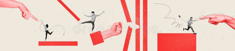 Composite Collage Panorama of People Fighting Vs Their Problems or ...