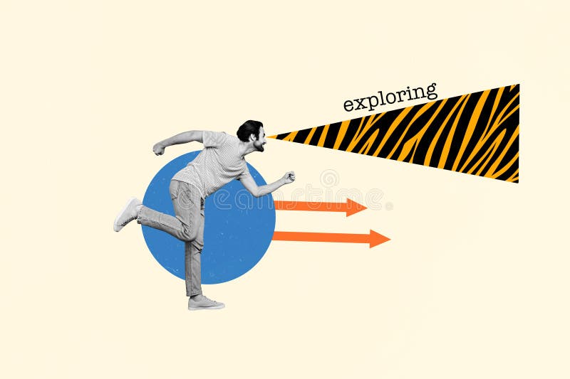 Composite Collage Picture of Black White Colors Mini Guy Running Arrows ...