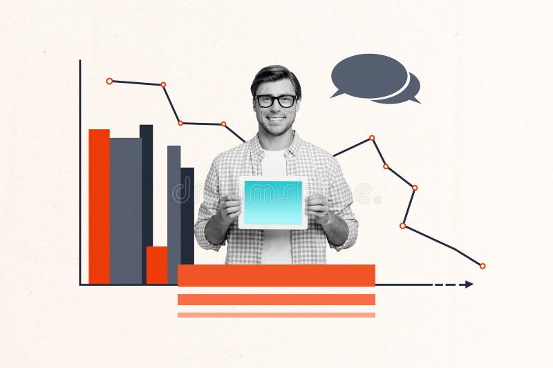 Composite Collage Picture Image of Funny Man Graph Working Process Data ...