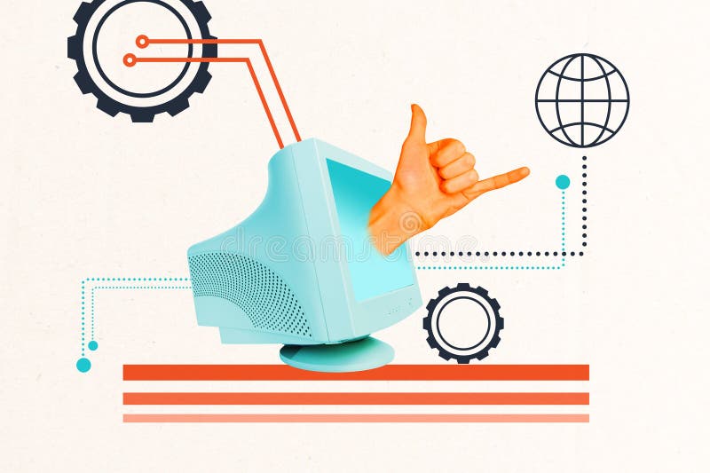 Composite Collage Picture Image of Hand Gesture Phone Call Computer ...