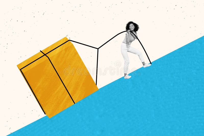 Composite Collage Picture Image of Happy Strong Young Female Pulling ...