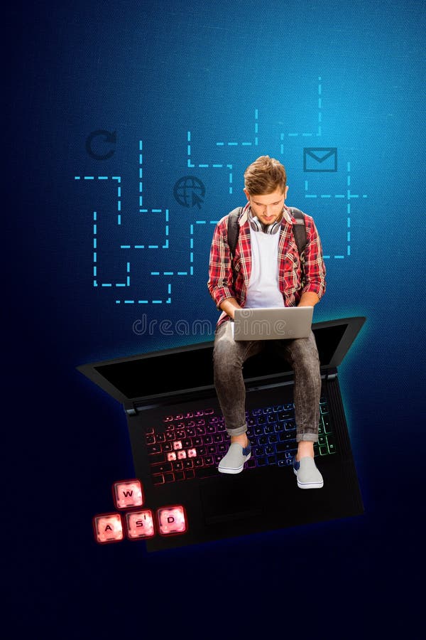Composite Collage Picture Image of Young Man Student Coding Gaming ...