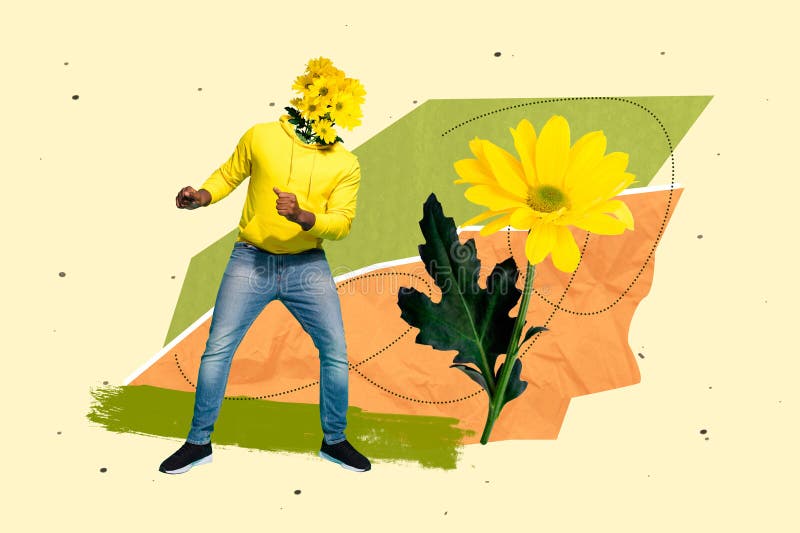 Composite Collage Portrait of Dancing Mini Guy Bunch Daisy Flowers ...