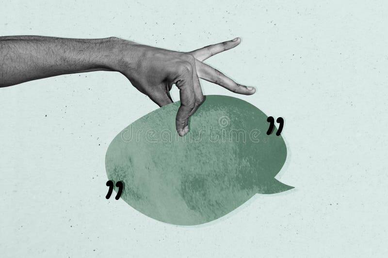 Composite Creative Art Collage of Hand Hold Communication Bubble Speech ...