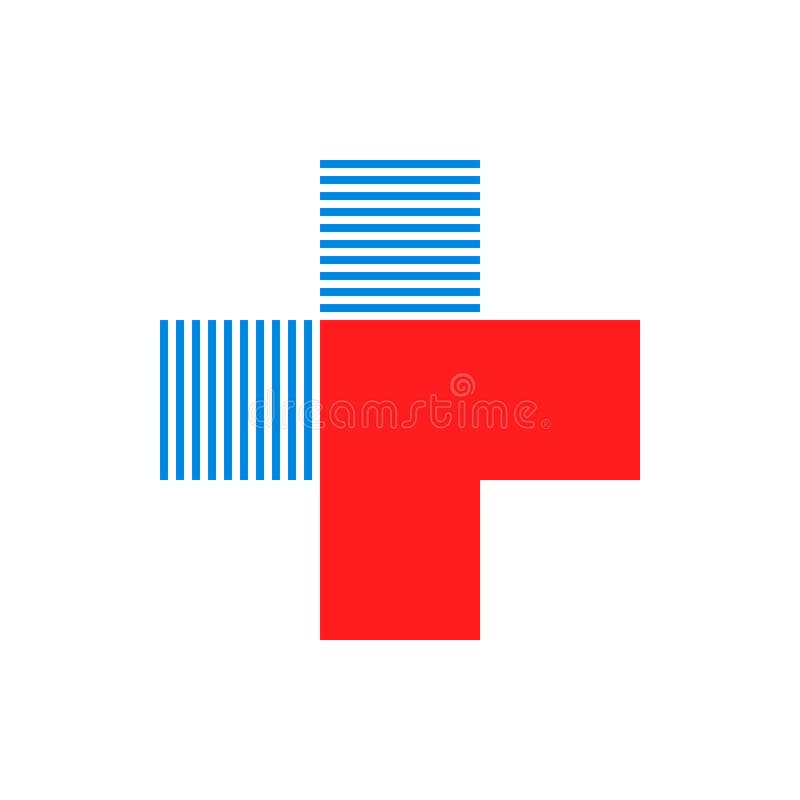 Composite Cross Medical Logo Red Direction Arrow and Two Blue Squares ...