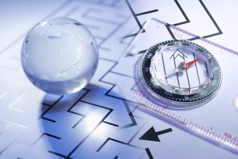 Crystal Globe and Compass on Labyrinth Stock Image - Image of location ...