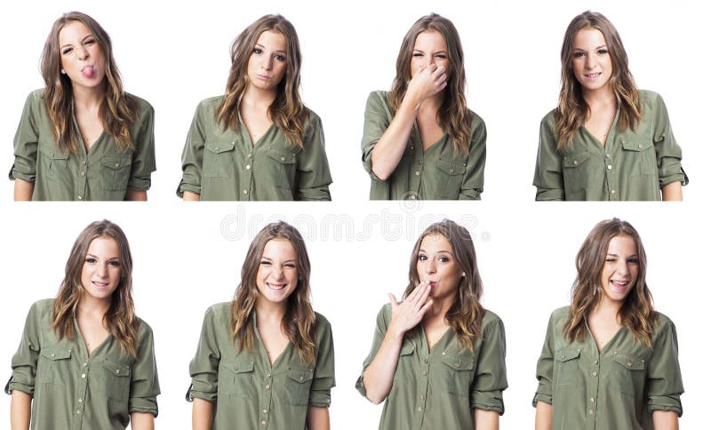 Composite of a Cute Young Woman in Different Expression Collage Stock ...