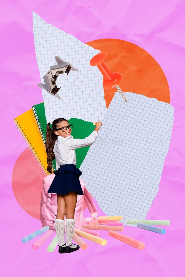 Composite 3D Collage Artwork Template Design of Young School Age Write ...