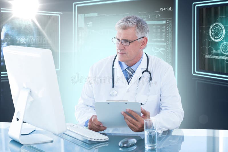Composite 3d Image of Male Doctor Holding Clipboard while Looking at ...