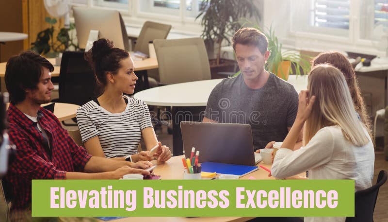 Composite of Elevating Business Excellence Text Over Diverse ...