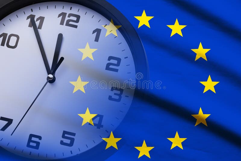 Composite of the EU Flag and Dial of a Clock Stock Image - Image of ...
