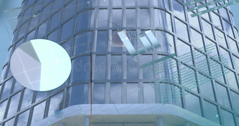 Composite of Financial Data Processing Over Modern Office Building ...