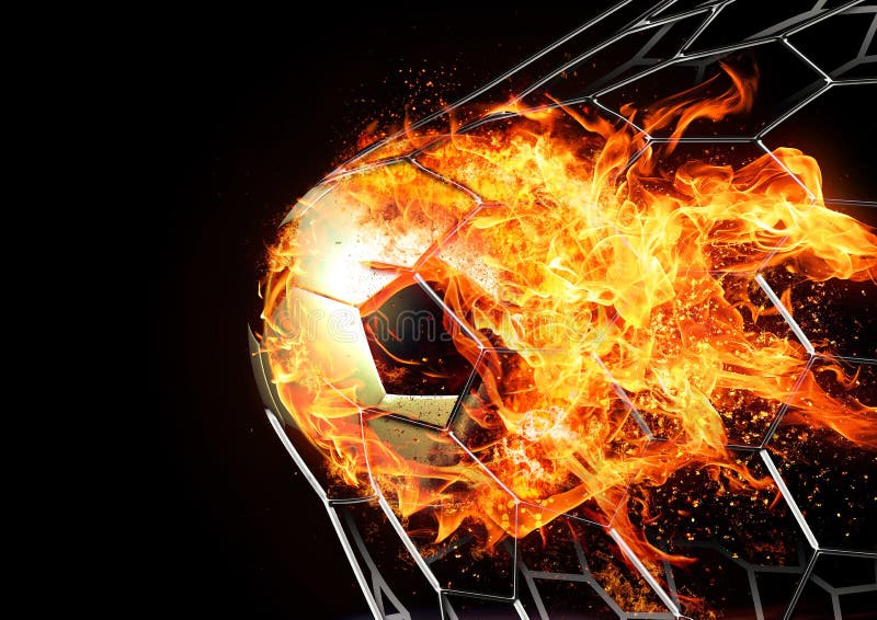 Composite Flame Effect on 3d Rendering Black and White Patterned Soccer ...