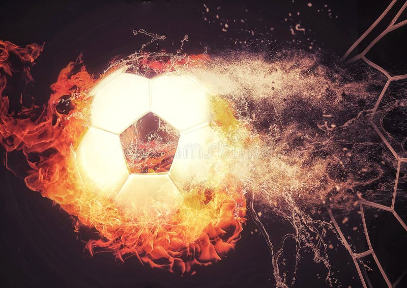 Composite Flame Effect on 3d Rendering Black and White Patterned Soccer ...