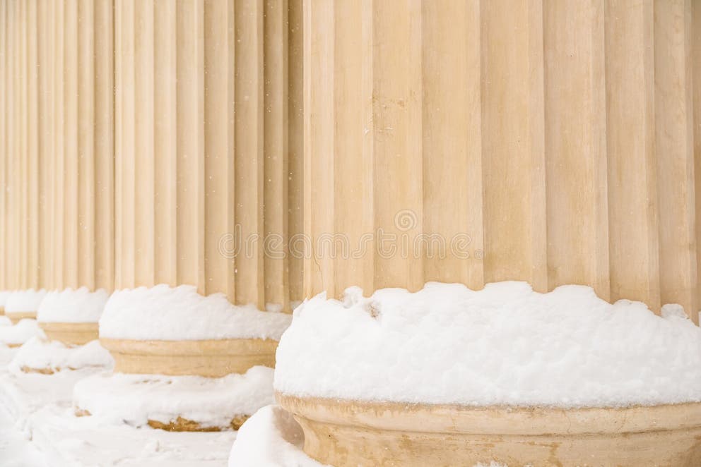 Composite Greek Style Columns in Winter Stock Photo - Image of ...