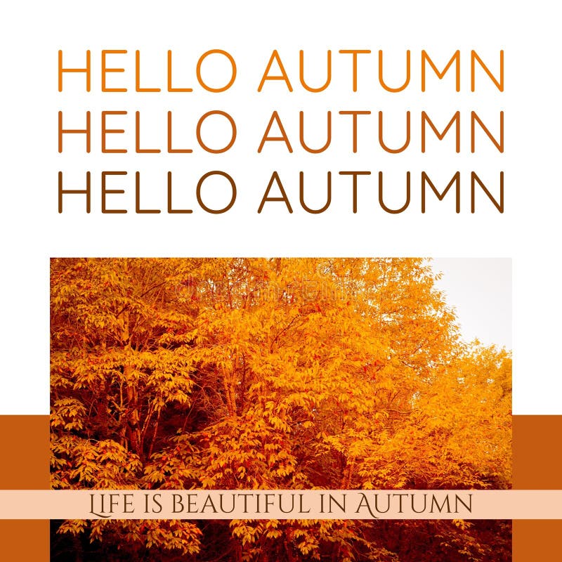 Composite of Hello Autumn Text Over Autumn Trees Stock Photo - Image of ...