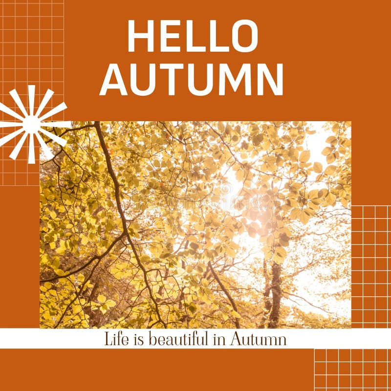Composite of Hello Autumn Text Over Autumn Trees Stock Image - Image of ...