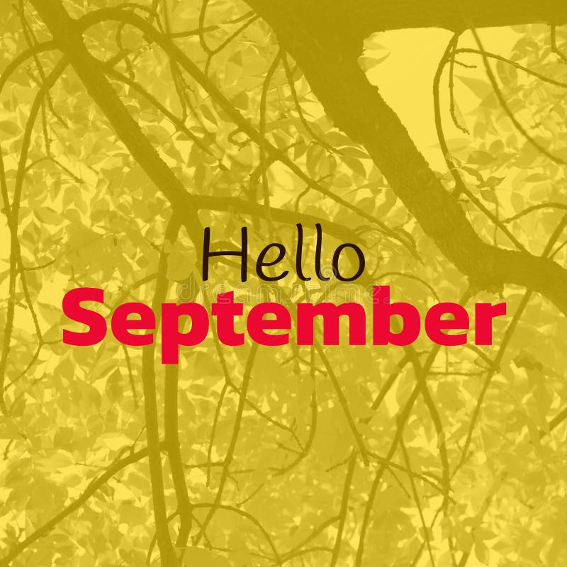Composite of Hello September Text Over Trees in Garden Stock Photo ...