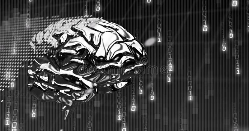 Composite Of Human Brain Binary Coding And Data Processing Stock