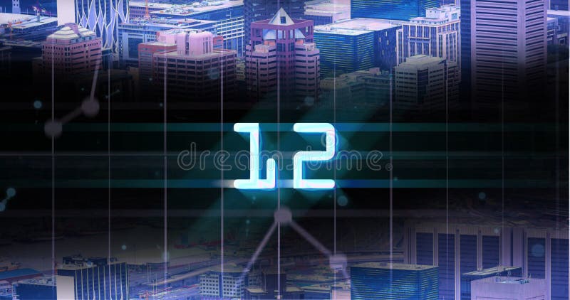 Composite of Illuminated 12 Numbers with Grid Pattern and Connected ...