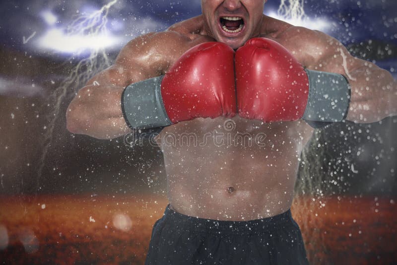 Composite Image of Aggressive Boxer Flexing Muscles Stock Image - Image ...