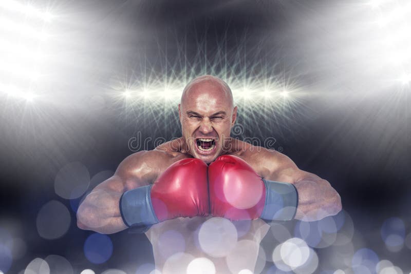 Aggressive Boxer Man Boxing in Fighting Gloves Throwing Angry Right ...