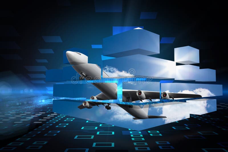 Composite Image of Airplane on Abstract Screen Stock Illustration ...