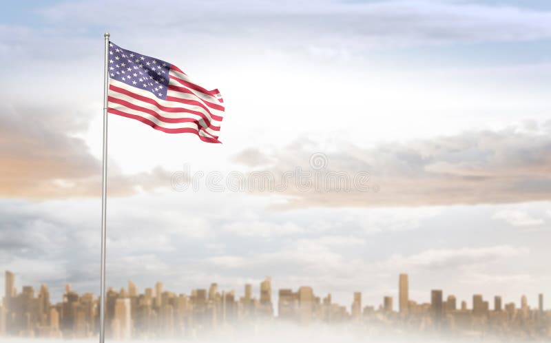 Composite Image of American Flag Waving on Pole Stock Illustration ...
