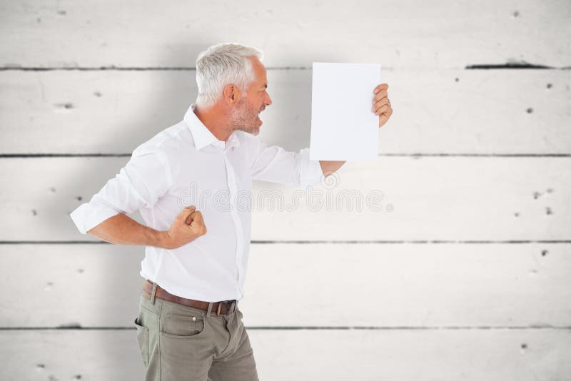 Composite Image of Angry Man Shouting at Piece of Paper Stock Image ...