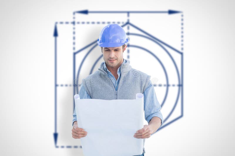 Composite Image of Architect Reading Blueprints Stock Photo - Image of ...