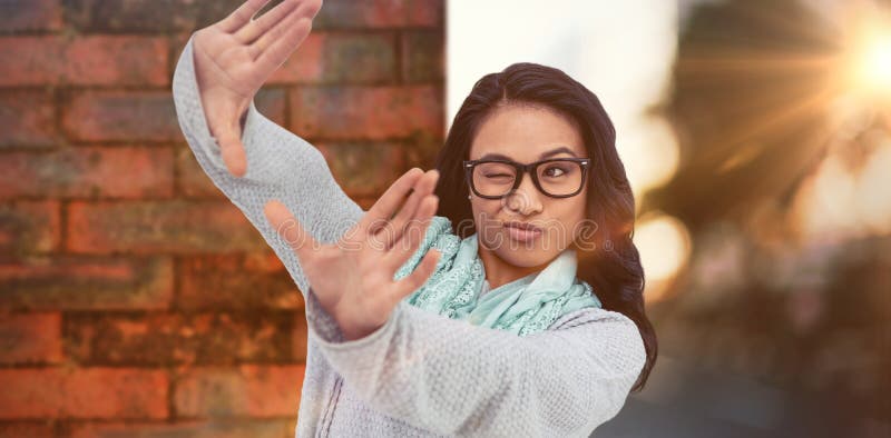 Composite Image of Asian Woman Making Square with Hands Stock Photo ...