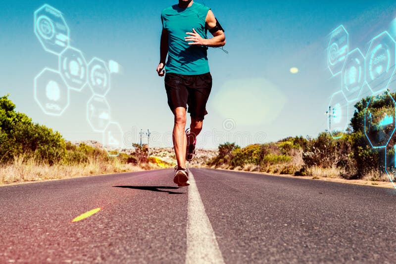 Composite Image of Athletic Man Jogging on Open Road Stock Image ...