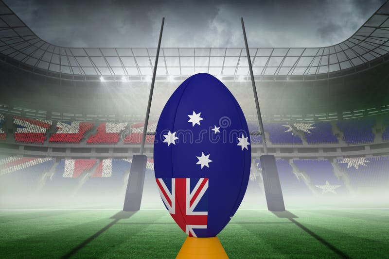 Composite Image of Australian Flag Rugby Ball on Stand Stock ...