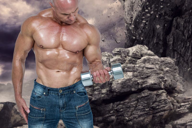 Composite Image of Bald Man Lifting Dumbbells Stock Photo - Image of ...