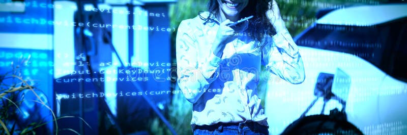 Composite Image of Blue Code Stock Photo - Image of standing, clothing ...