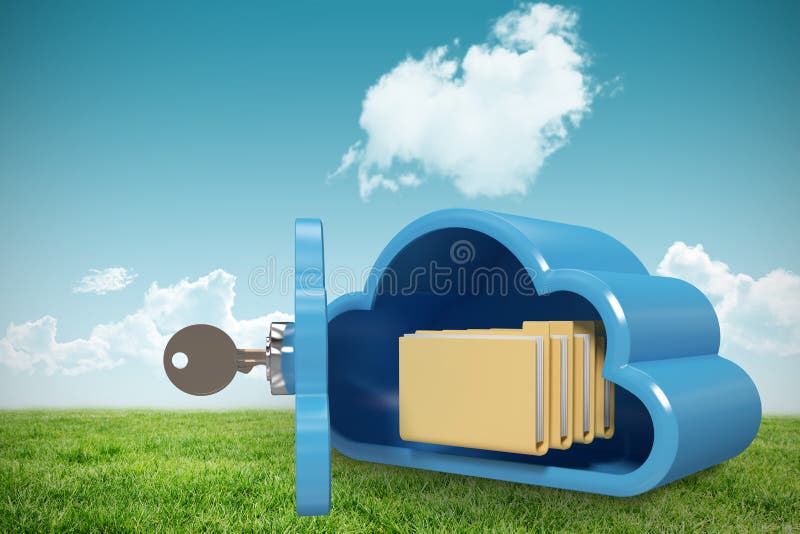 Composite Image of Blue Locker in Cloud Shape with Folders 3d Stock ...