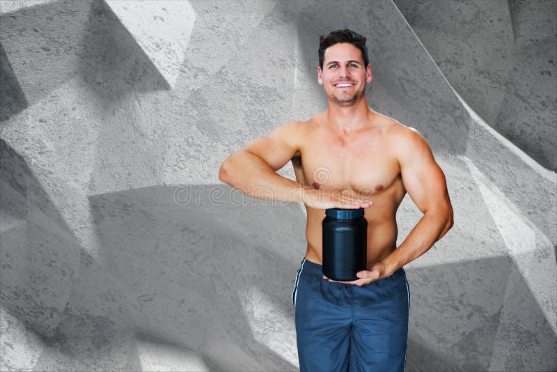 Composite Image of Bodybuilder with Protein Powder Stock Image - Image ...