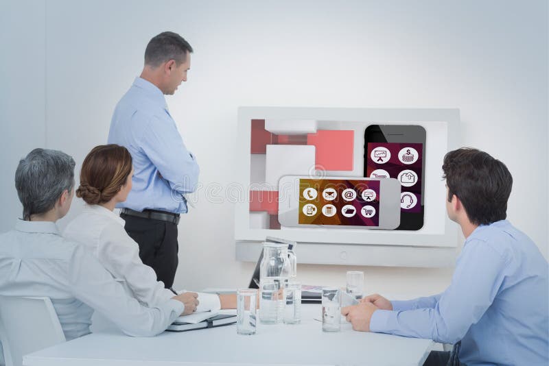 Composite Image of Business Team Looking Screen Stock Photo - Image of ...