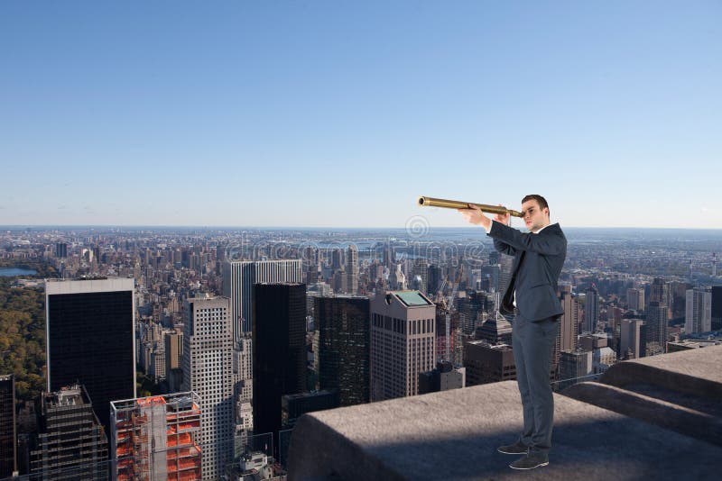 Composite Image of Businessman Looking through Telescope Stock Image ...