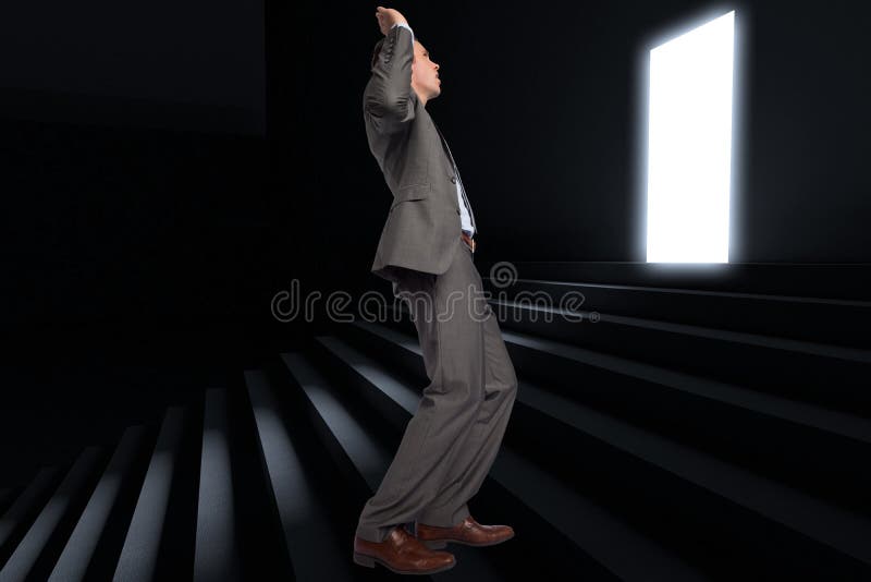 Composite Image of Businessman Posing with Hands Up Stock Photo - Image ...