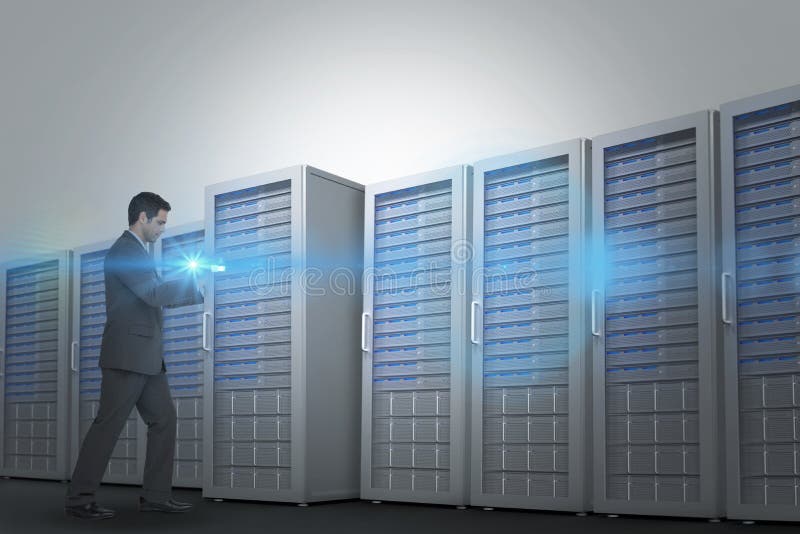 Man pushing server rack stock illustration. Illustration of high - 46985893