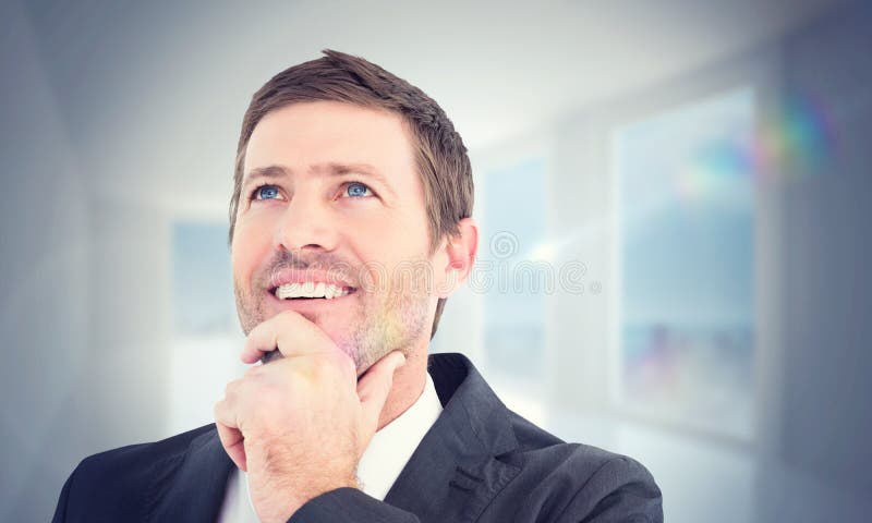 Composite Image of Businessman Smiling and Thinking Stock Photo - Image ...