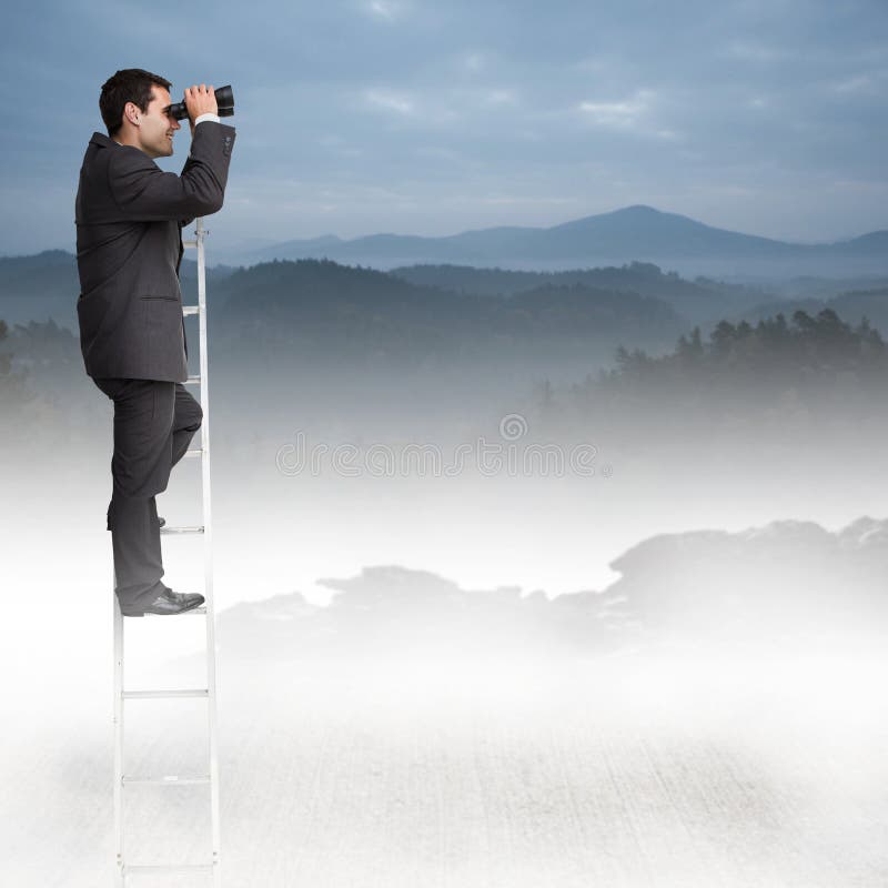 Composite Image of Businessman Standing on Ladder Stock Image - Image ...
