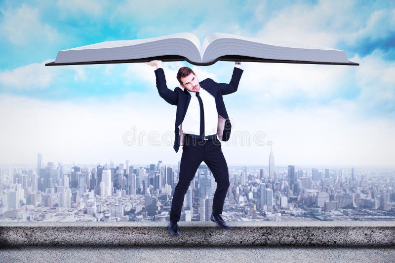 Composite Image of Businessman in Suit Lifting Up Something Heavy Stock ...