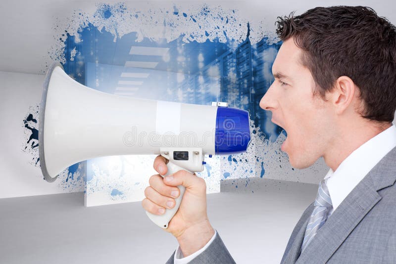 Composite Image of Businessman Using a Megaphone Stock Photo - Image of ...