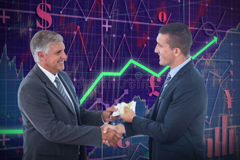 Composite Image of Businessmen Shaking Hands and Exchanging Money Stock ...