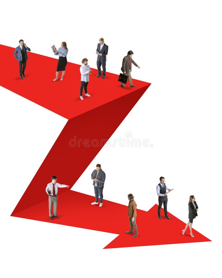 Composite Image. Businesspeople Standing on Sharp Red Arrow Platform ...